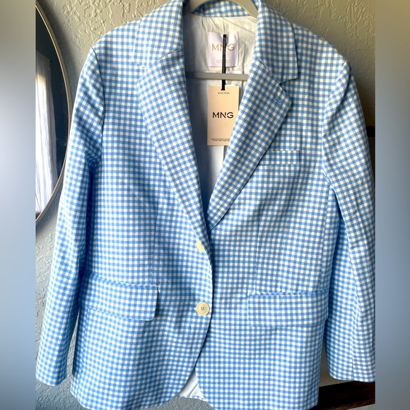 Mango | Jackets & Coats | Mango Mariya Gingham Linen Blend Lite Blue ...